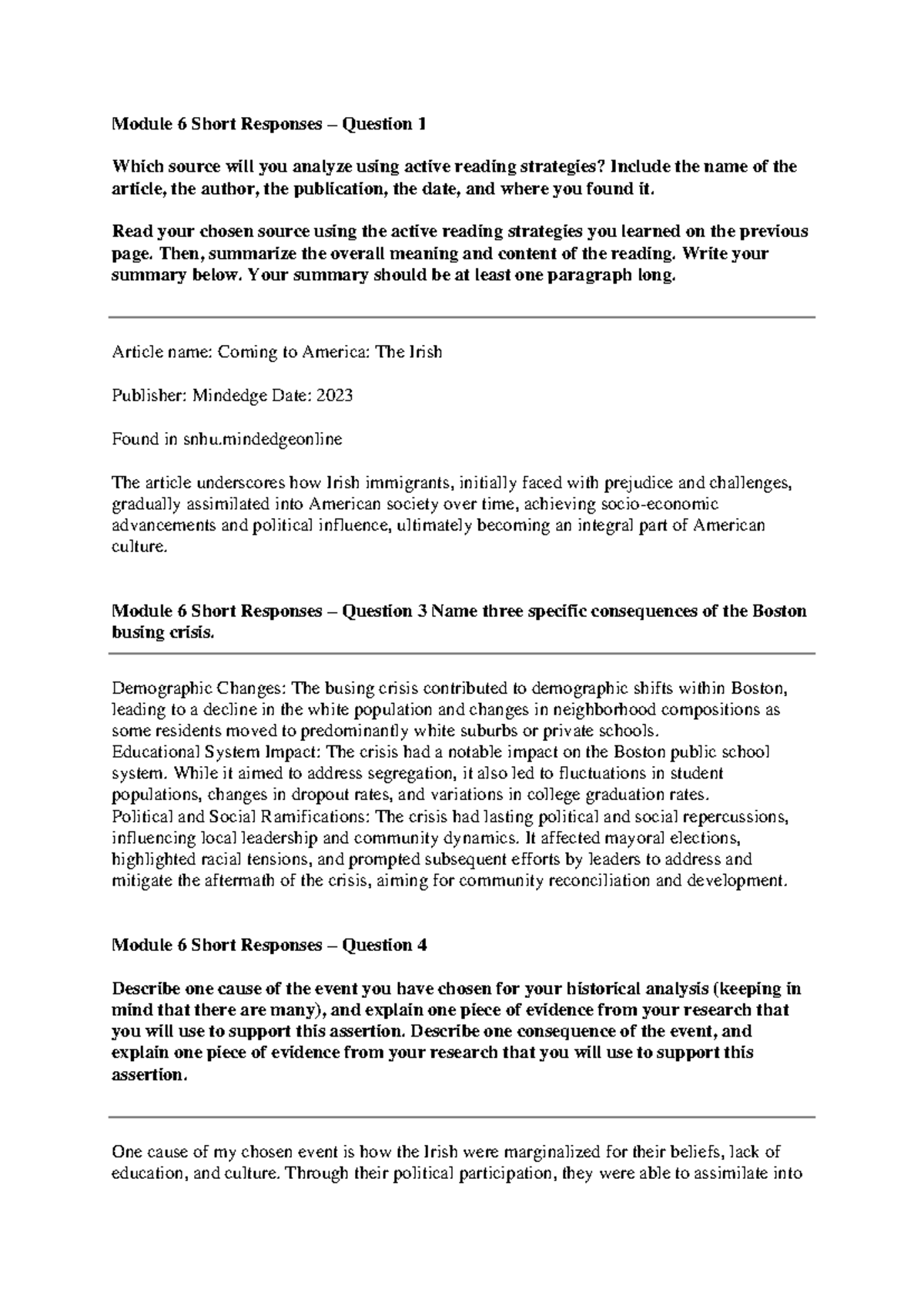 Module 6 short responses - Module 6 Short Responses – Question 1 Which ...