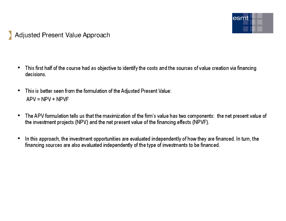 APVDivestments Students - Adjusted Present Value Approach • This first ...