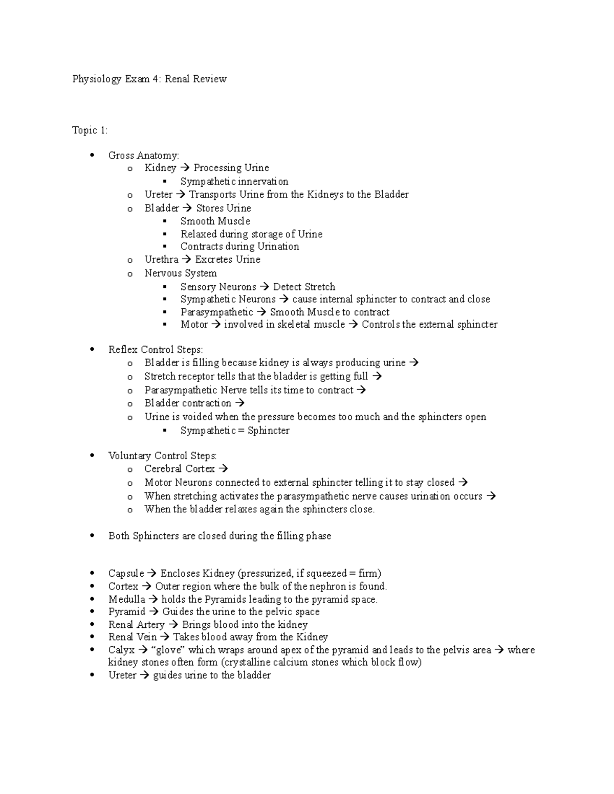 Physiology Exam 4 Review RENAL - Physiology Exam 4: Renal Review Topic ...