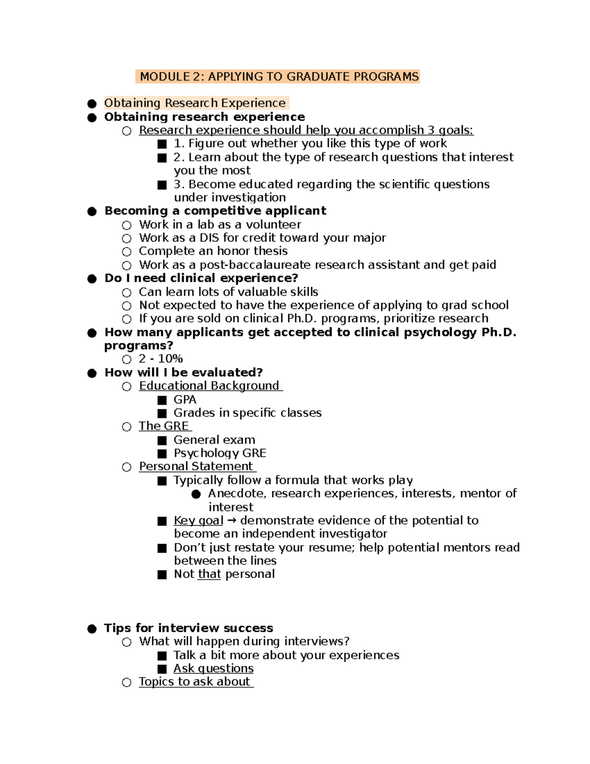 Module 1.2 notes - APPLYING TO GRADUATE PROGRAMS - MODULE 2: APPLYING ...