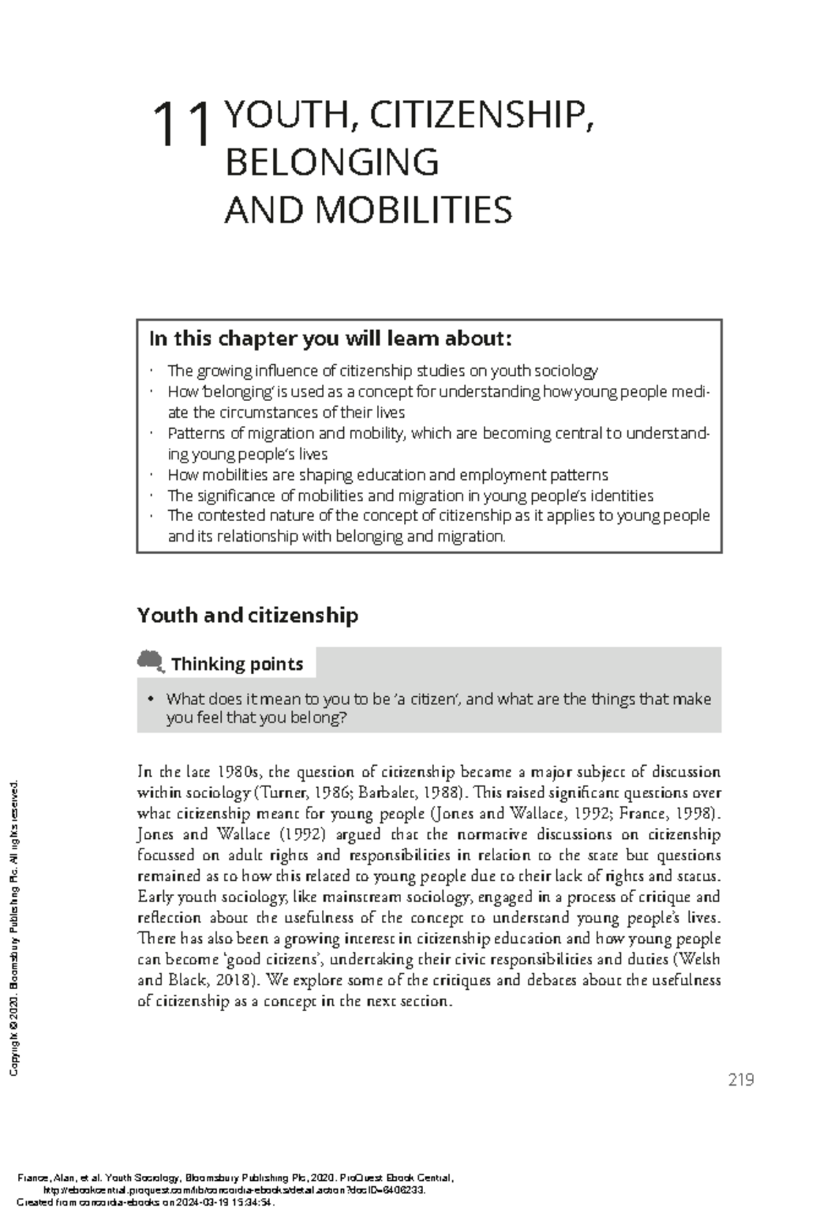 Youth Sociology - 219 YOUTH, CITIZENSHIP, BELONGING AND MOBILITIES In ...