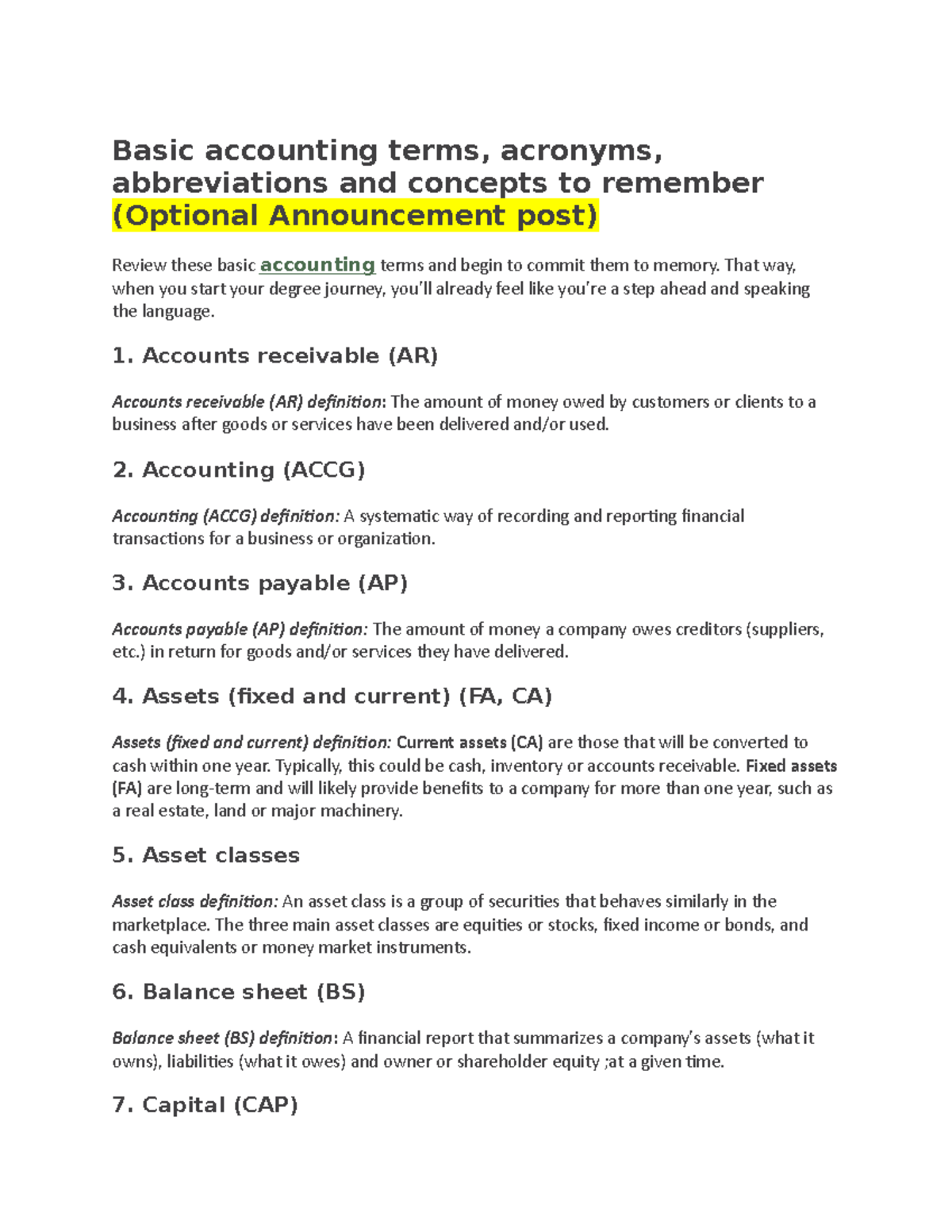4 Basic accounting terms - That way, when you start your degree journey ...