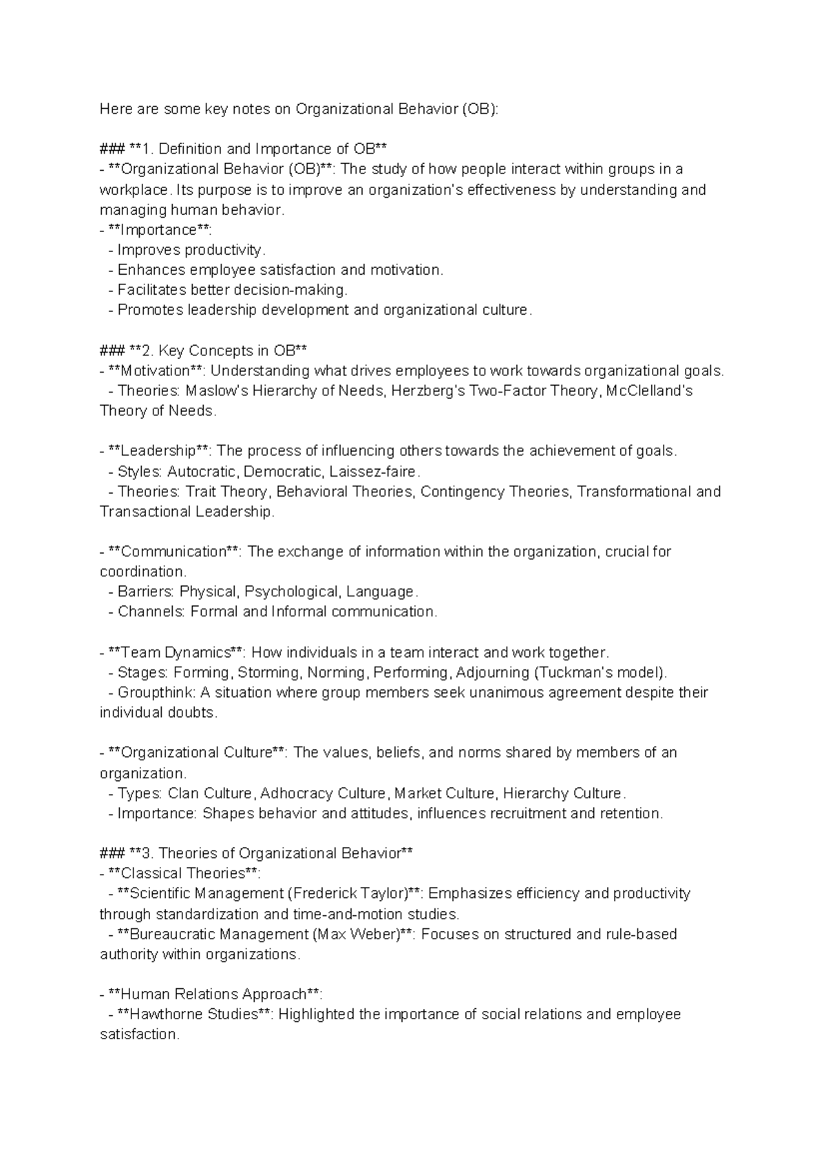 Here are some key notes on Organizational Behavior (OB) - Definition ...