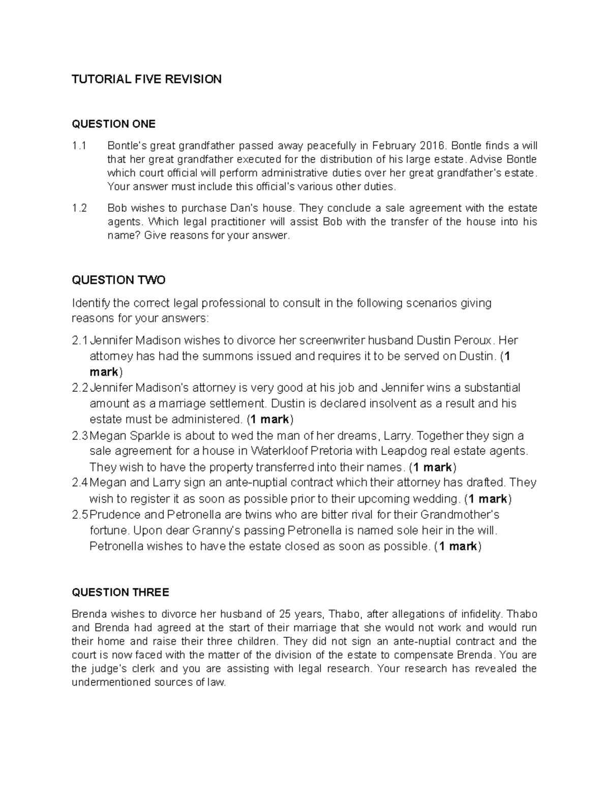 Tutorial FIVE Revision - TUTORIAL FIVE REVISION QUESTION ONE 1 Bontle’s ...