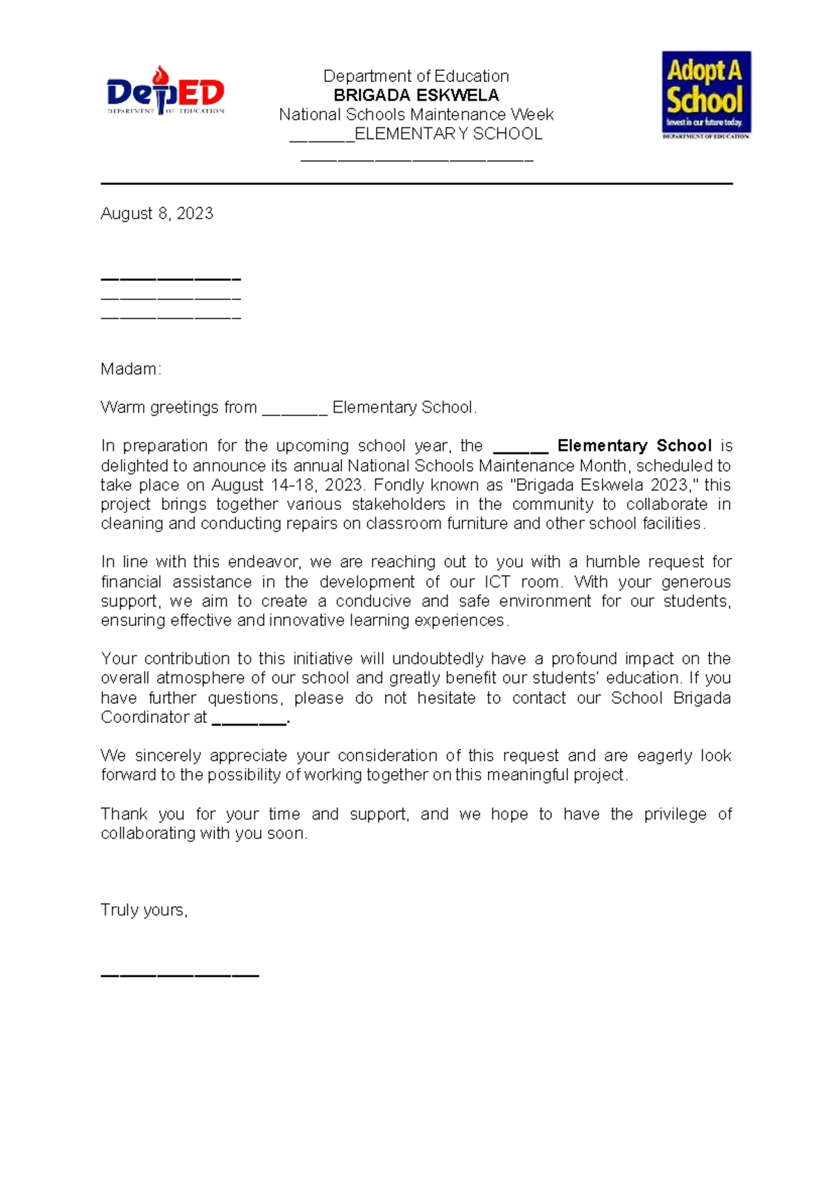 2023- Brigada- Eskwela- Solicitation- ICT Version - Department of ...