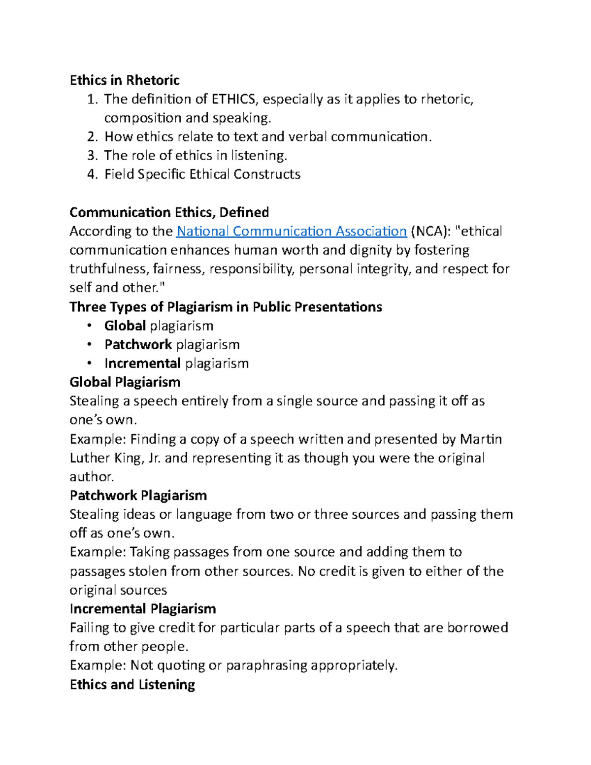 Ethics in Rhetoric - notes - Ethics in Rhetoric 1. The definition of ...