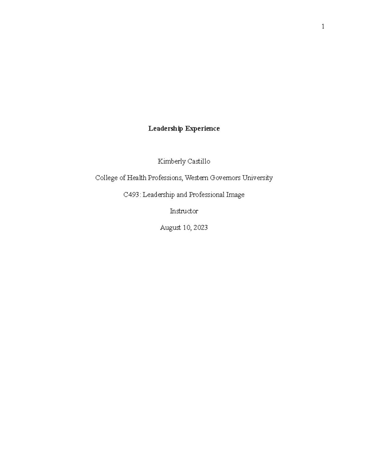 C493 task 1 leadership - Leadership Experience Kimberly Castillo ...