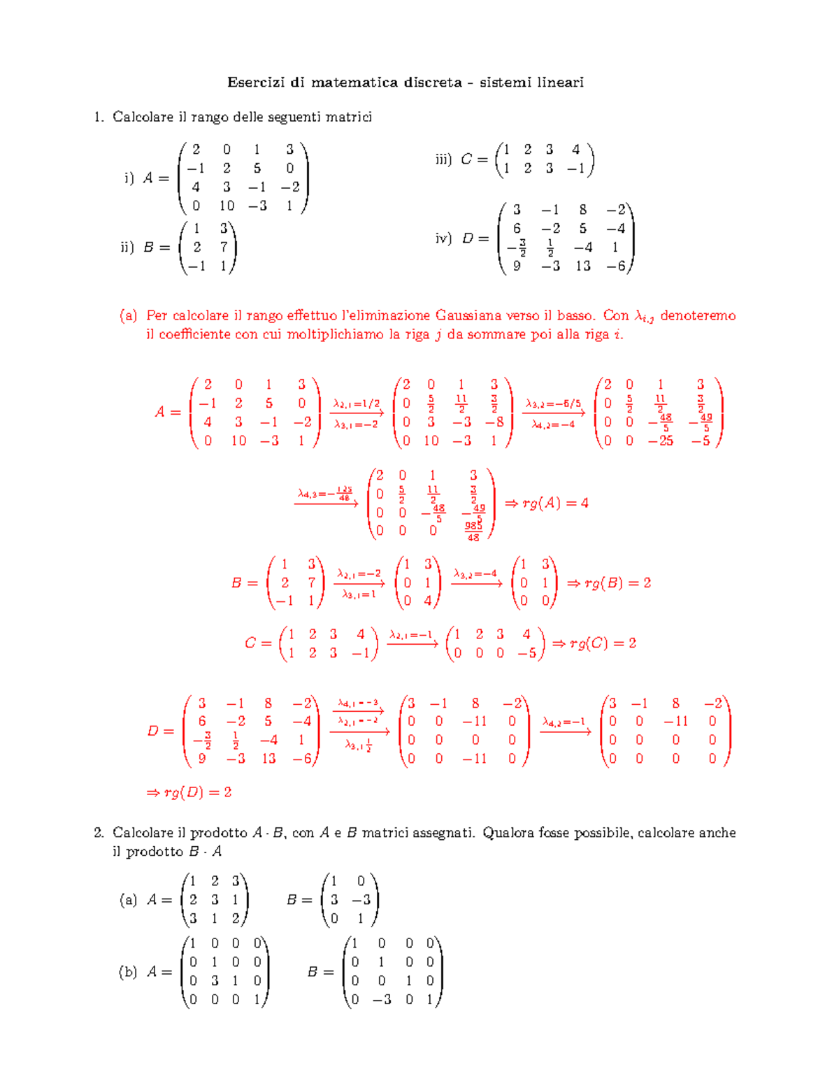 Esercizi su Sistemi lineari con soluzioni - Esercizi di matematica ...
