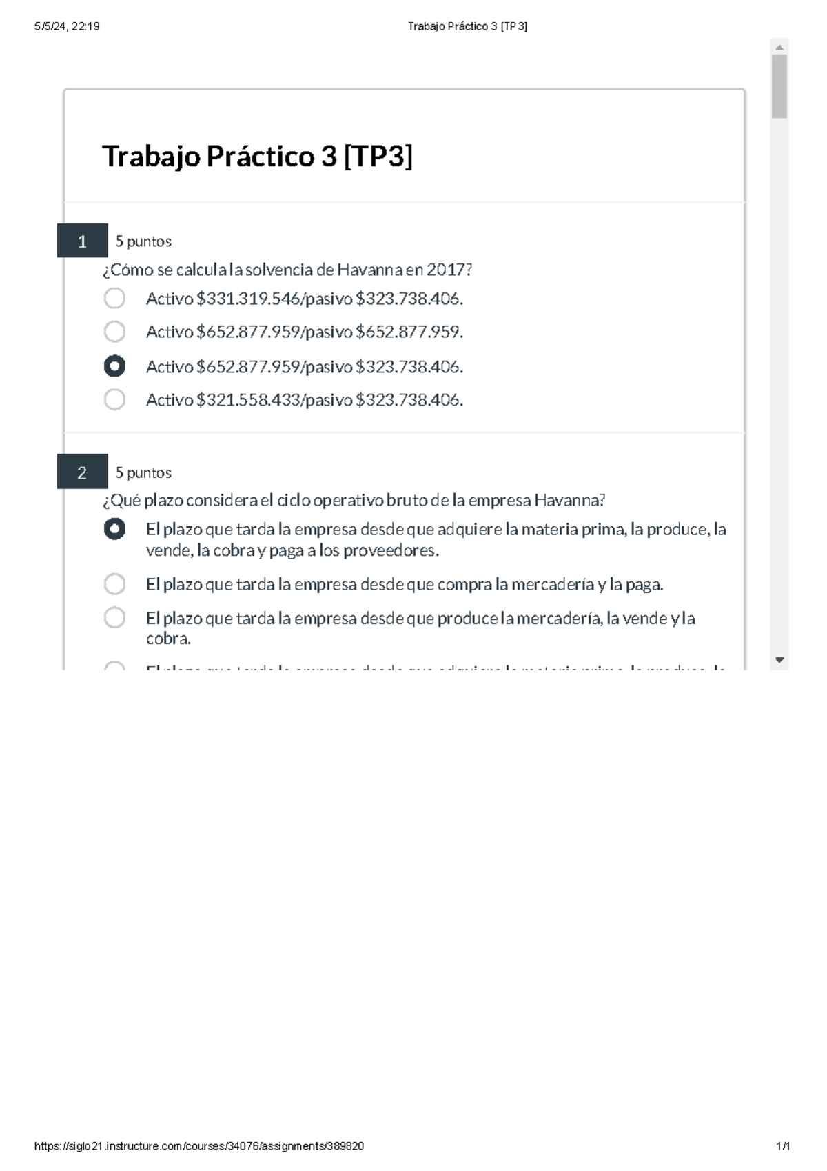 Trabajo Práctico 3 [TP3] MM - 5 puntos ¿Cómo se calcula la solvencia de Havanna en 2017? 5 ...
