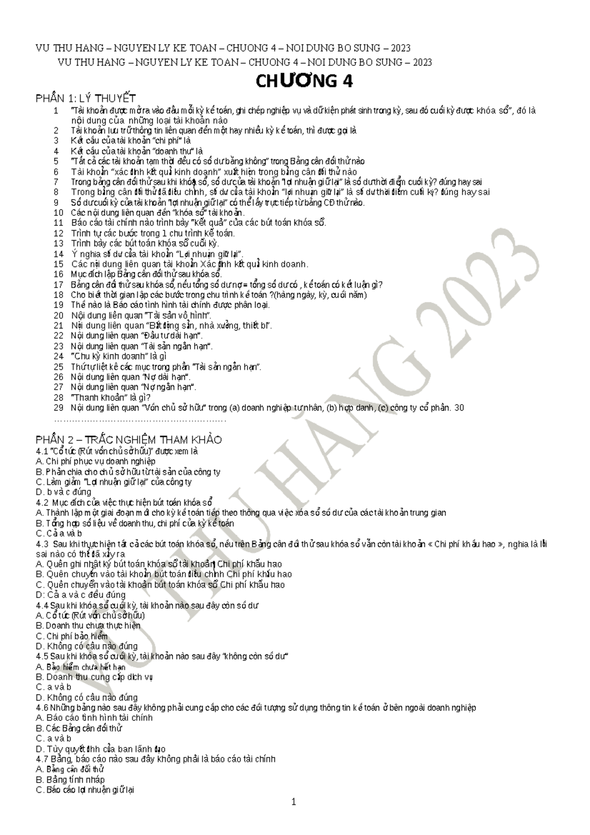 Chuong 4 - CHƯƠNG 4 NGUYEN LY KE TOAN - VU THU HANG – NGUYEN LY KE TOAN – CHUONG 4 – NOI DUNG BO ...