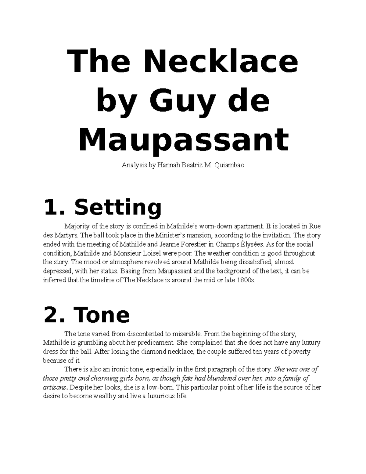 Quiambao Hannah ST Augustine Literary Elements Activity - The Necklace ...