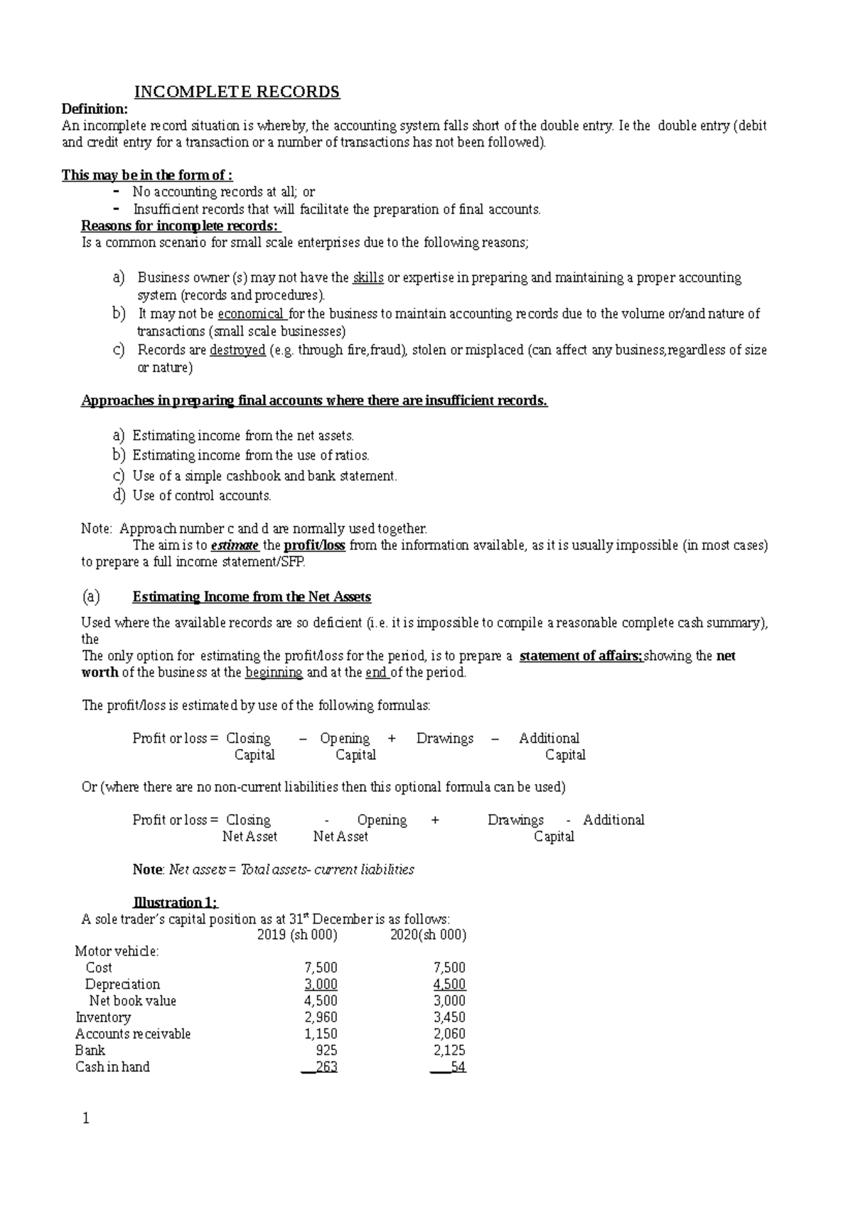 Incomplete Records for BCA 103 - INCOMPLETE RECORDS Definition: An ...
