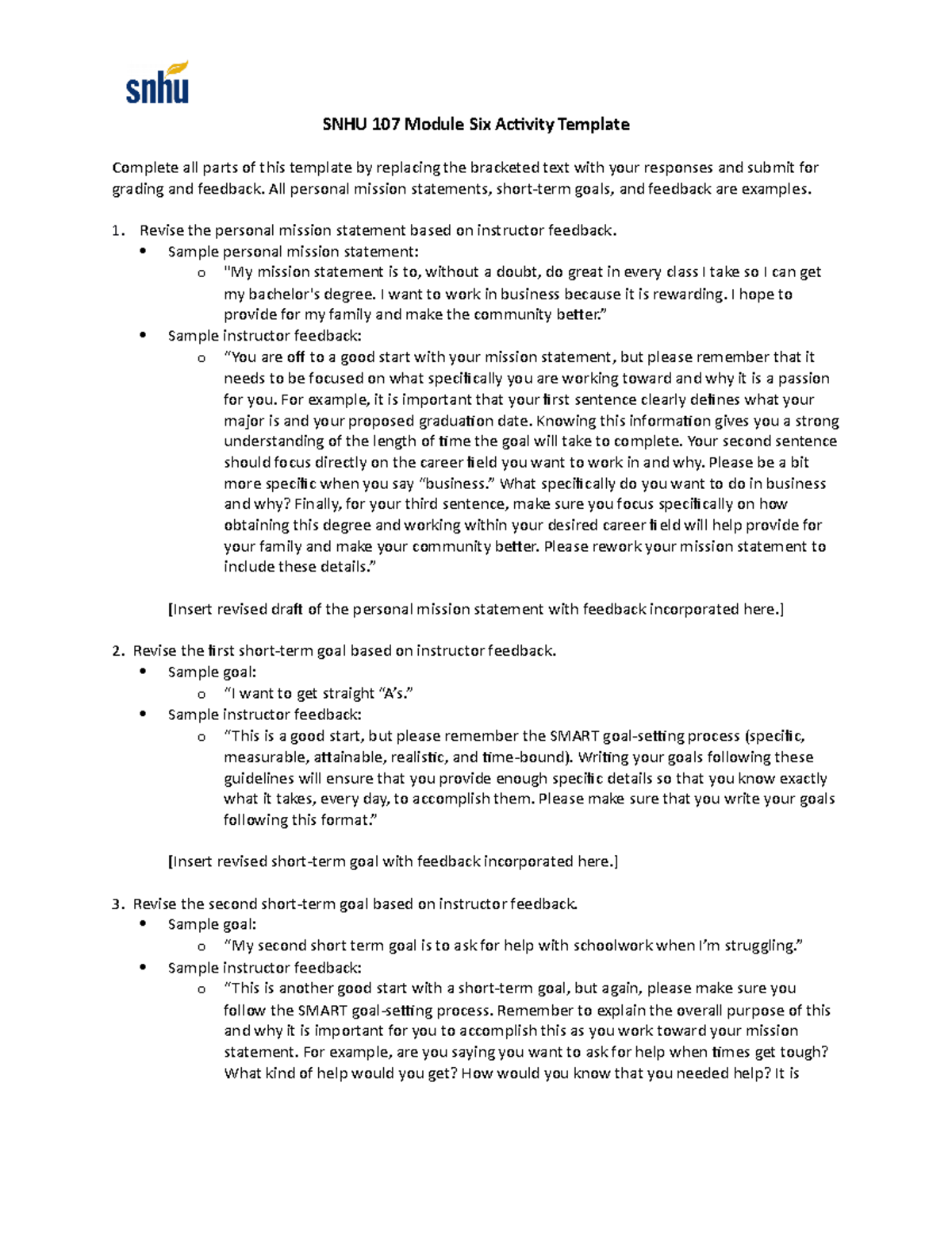 SNHU 107 Module Six Activity Template - SNHU 107 Module Six Ac琀椀vity ...