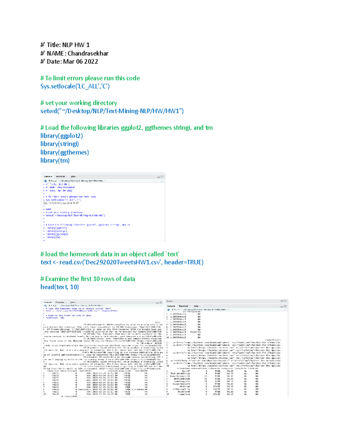 A2- Homework I - Text Organization - #' Title: NLP HW 1 #' NAME: Chandrasekhar #' Date: Mar 06 ...