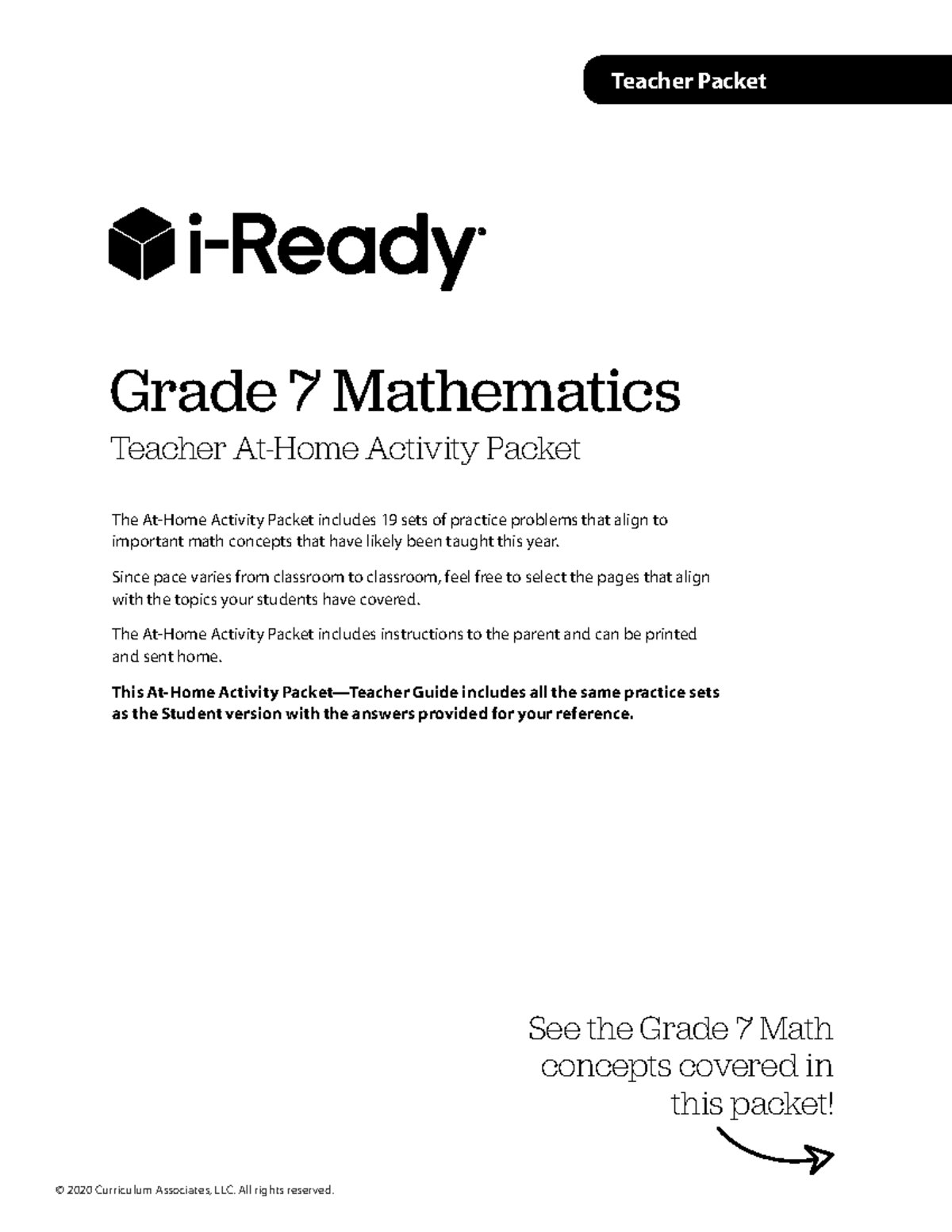 Iready at home activity packets teacher math grade 7 2020 - Grade 7 ...