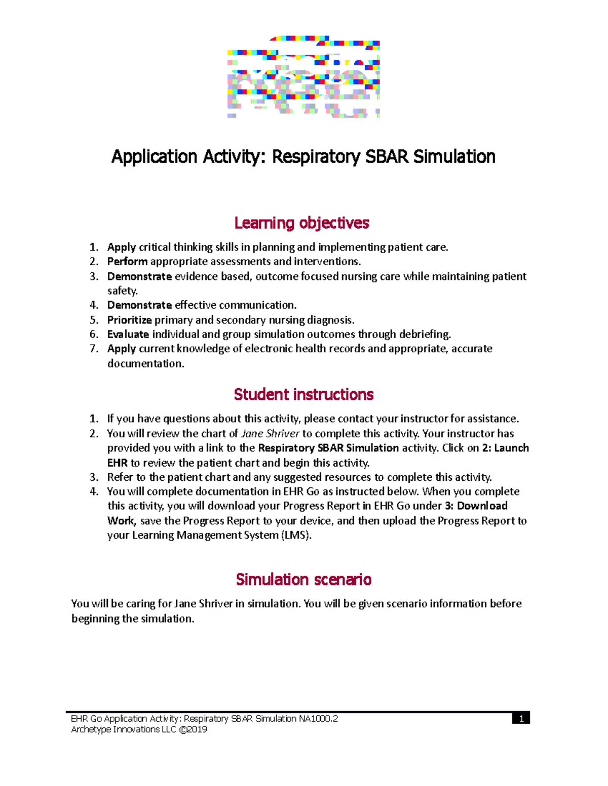 Respiratory SBAR Simulation - Application Activity: Respiratory SBAR Simulation Learning ...