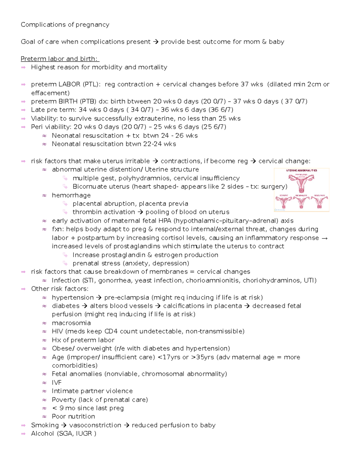 Week 5 textbook/ ATI / lecture notes - Complications of pregnancy Goal ...