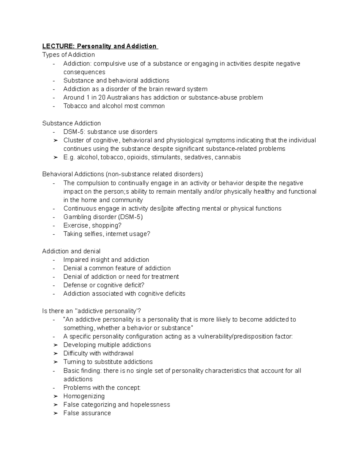 PSYU2234 WEEK 5 Notes - LECTURE: Personality and Addiction Types of ...