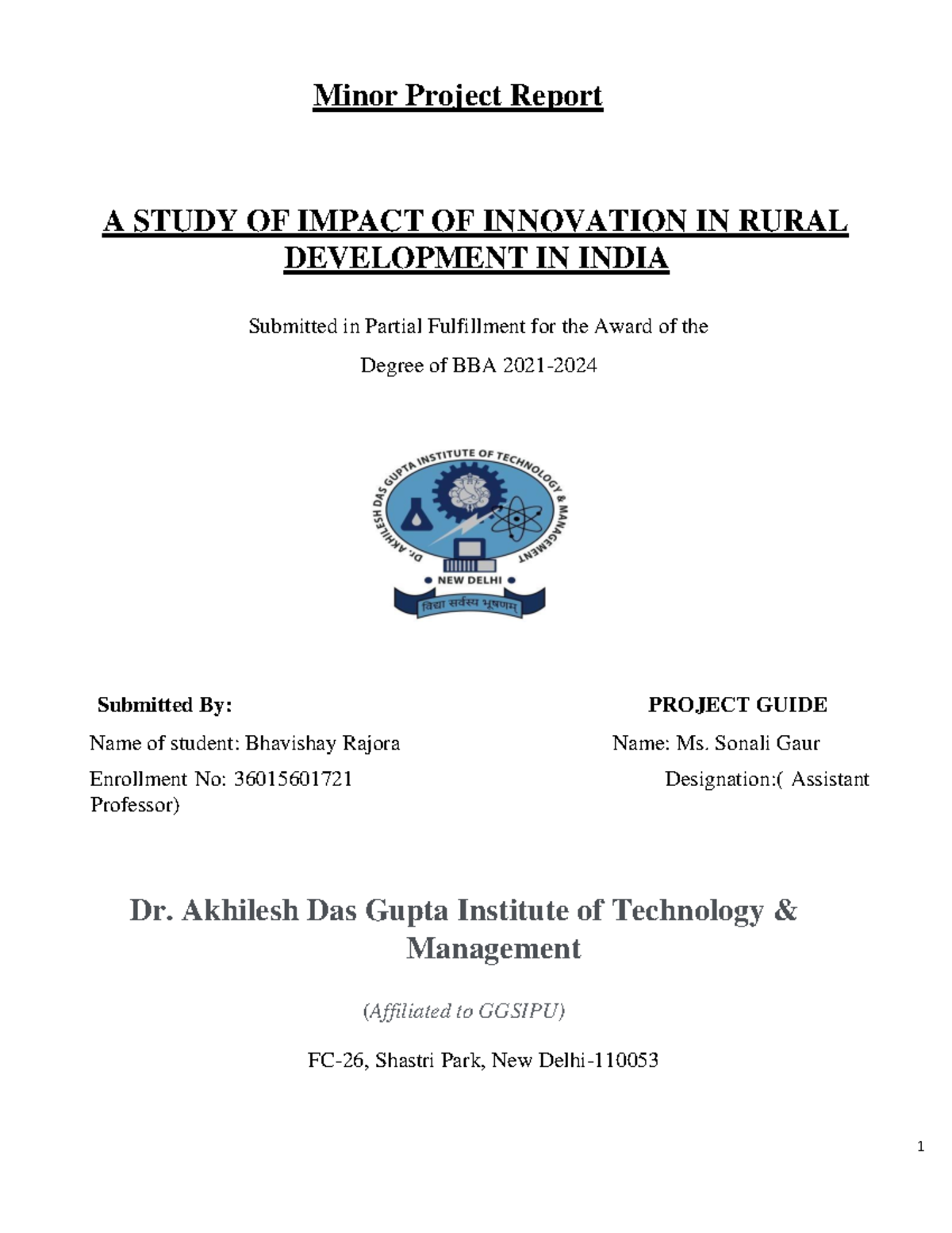 Bhavishay minor project 8 - Minor Project Report A STUDY OF IMPACT OF ...