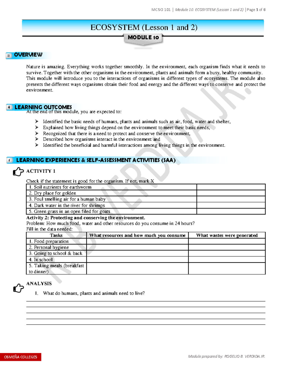 Final MC SCI 101 Module 10 - ECOSYSTEM (Lesson 1 and 2) Nature is ...