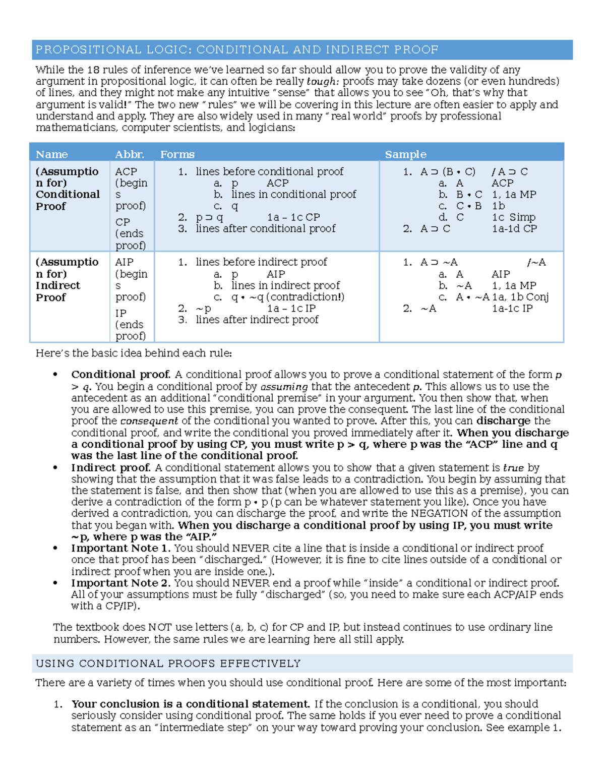Logic 19 Conditional Indirect - PROPOSITIONAL LOGIC: CONDITIONAL AND INDIRECT PROOF While the 18 ...