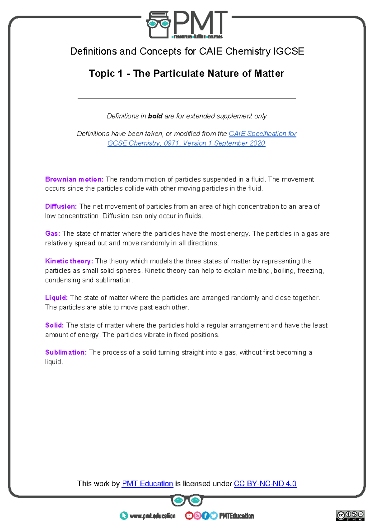 Definitions - Topic 1 The Particulate Nature of Matter - CAIE Chemistry ...