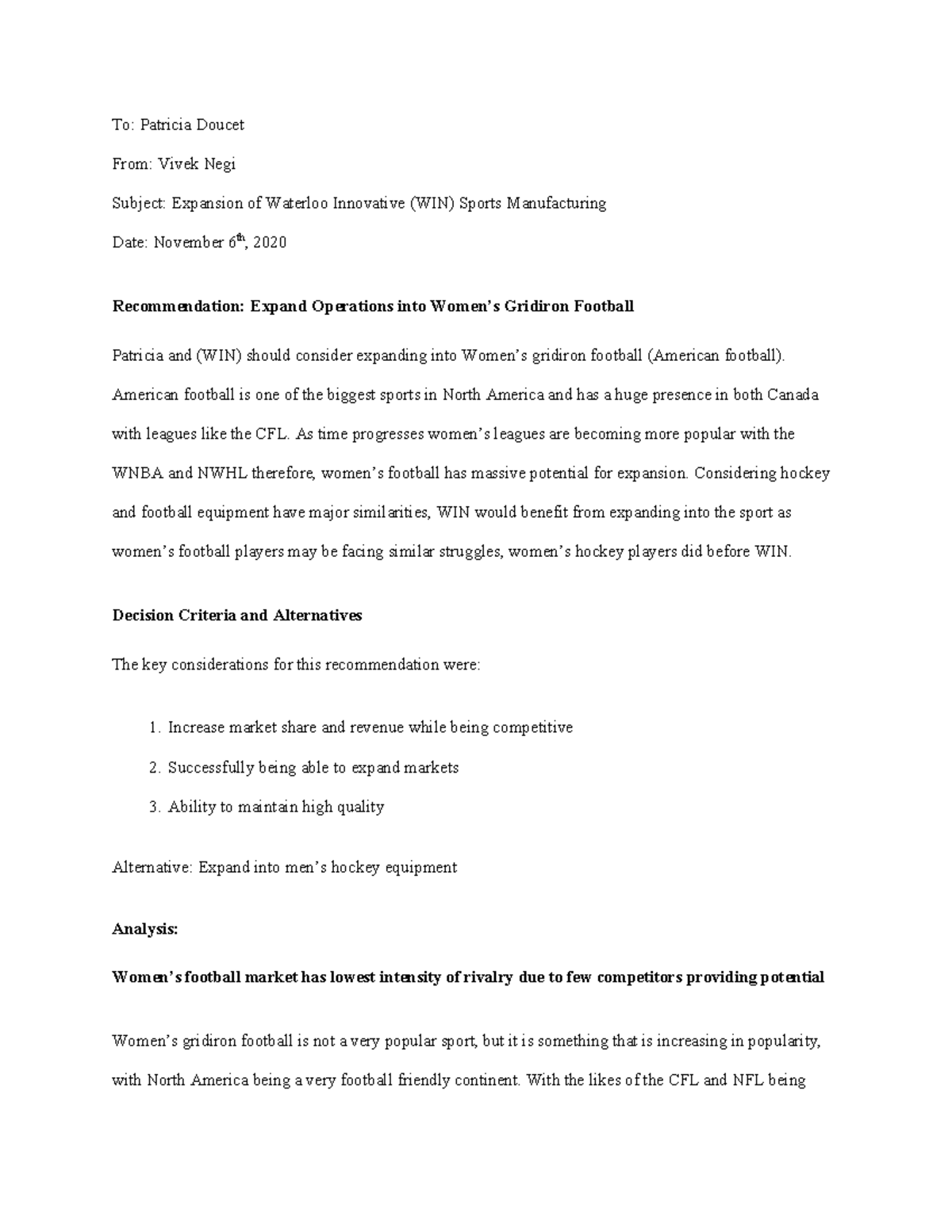 Informal Report WIN Lab 8 - To: Patricia Doucet From: Vivek Negi ...