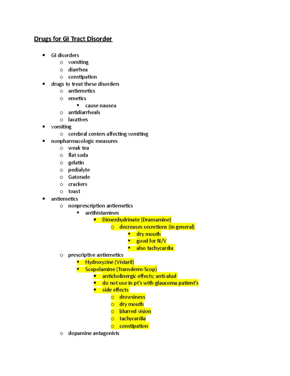 Exam 3 Outline Pharm 2 - lecture notes for exam 3 - Drugs for GI Tract ...