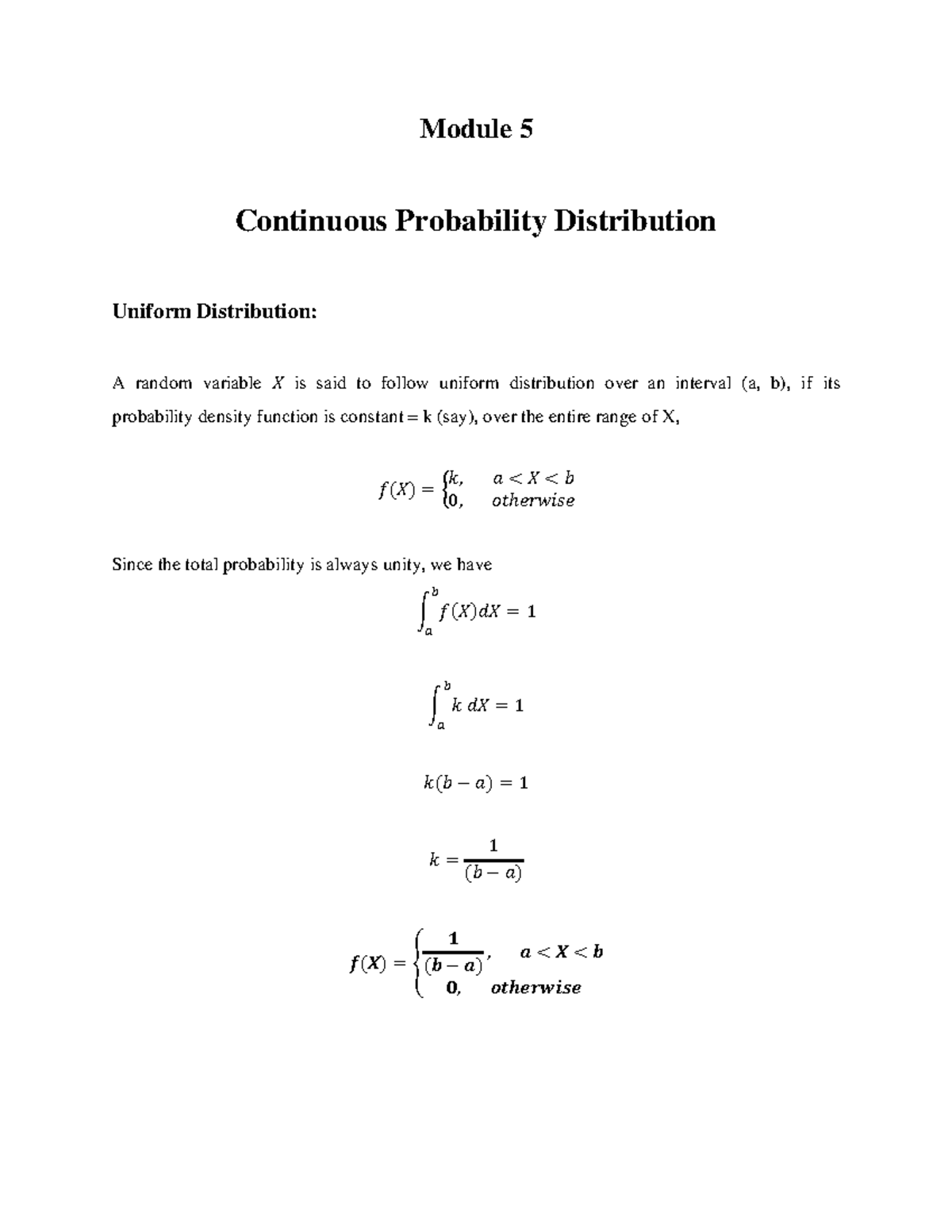 Module 5 - Lecture notes - Module 5 Continuous Probability Distribution ...