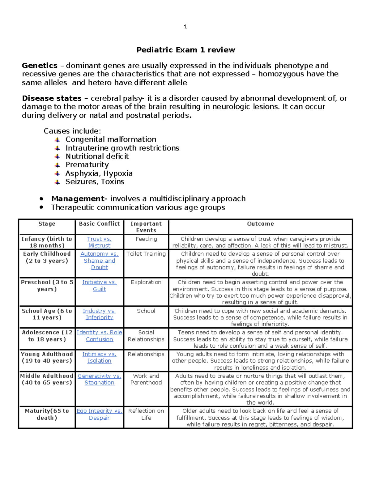 Pediatric Exam 1review - Pediatric Exam 1 review Genetics – dominant ...