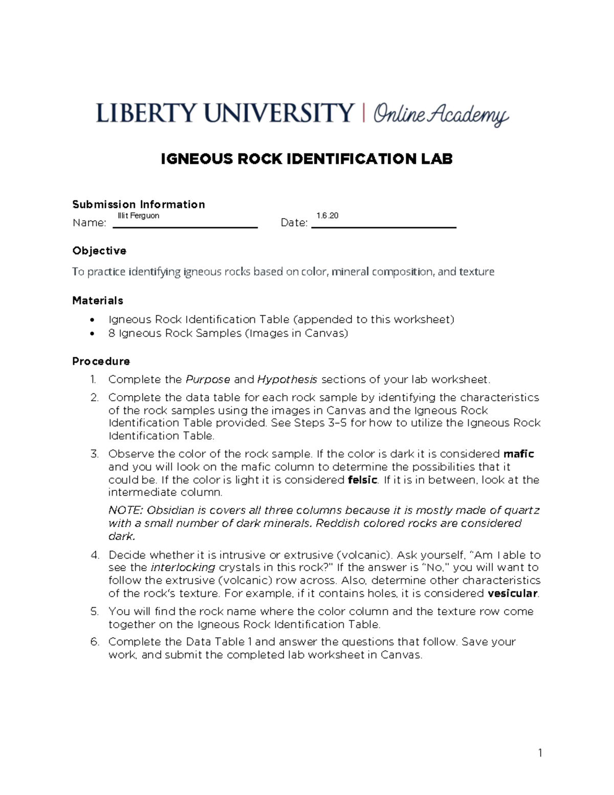 2.6.4 LW-Igneous Rock Identification Lab - IGNEOUS ROCK IDENTIFICATION ...