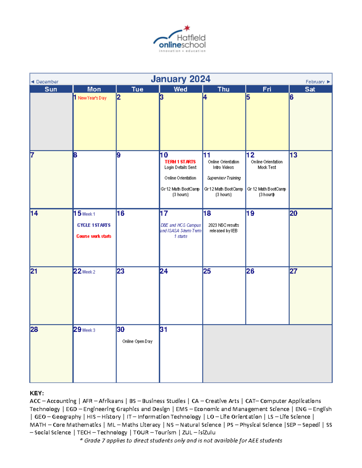 2024 Calendar - Students - December January 2024 February Sun Mon Tue ...