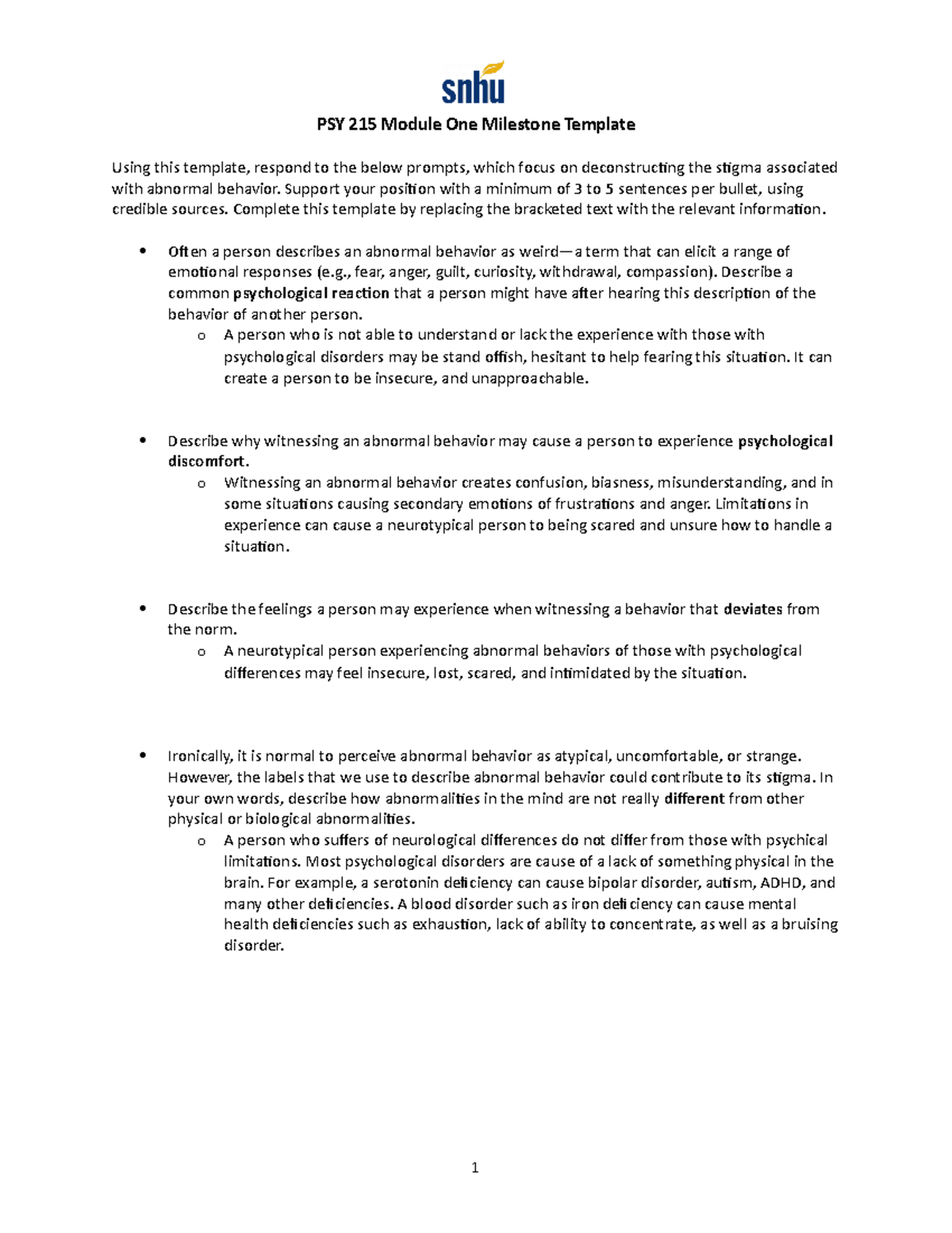 Psy 215 Module One Milestone Template Psy 215 Module One Milestone Template Using This