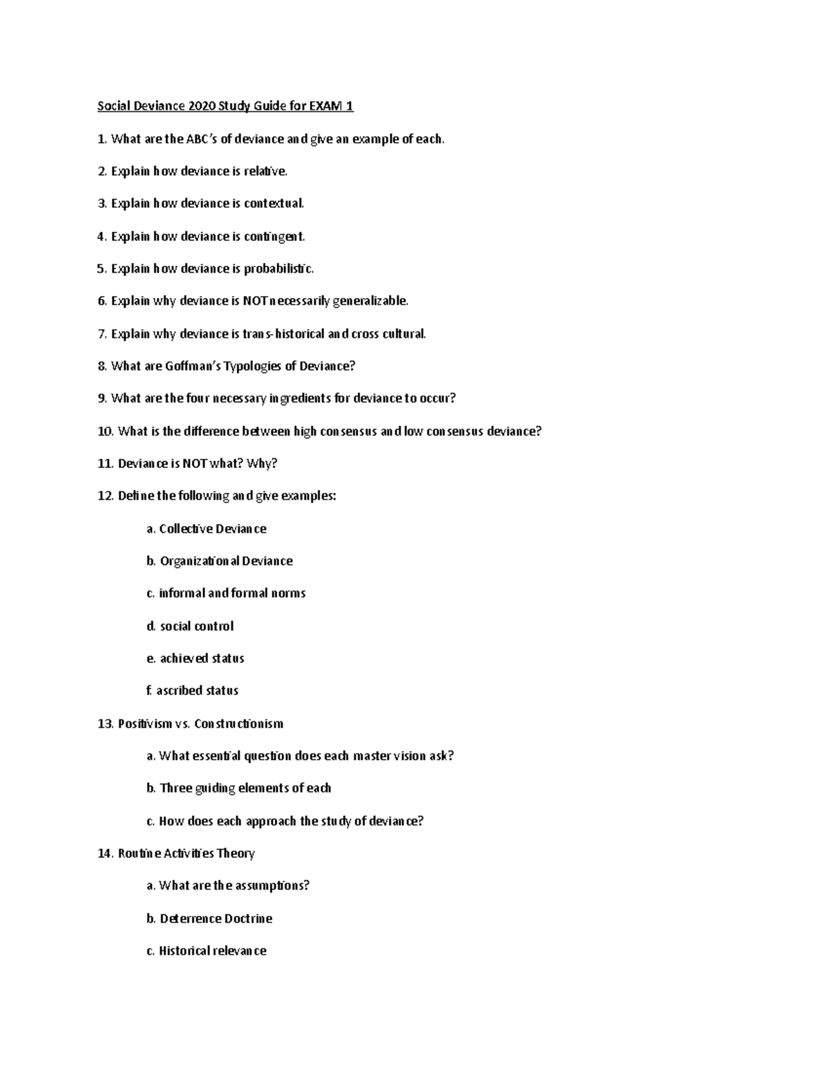 Social Deviance 2020 Study Guide for EXAM 1 - Explain how deviance is ...