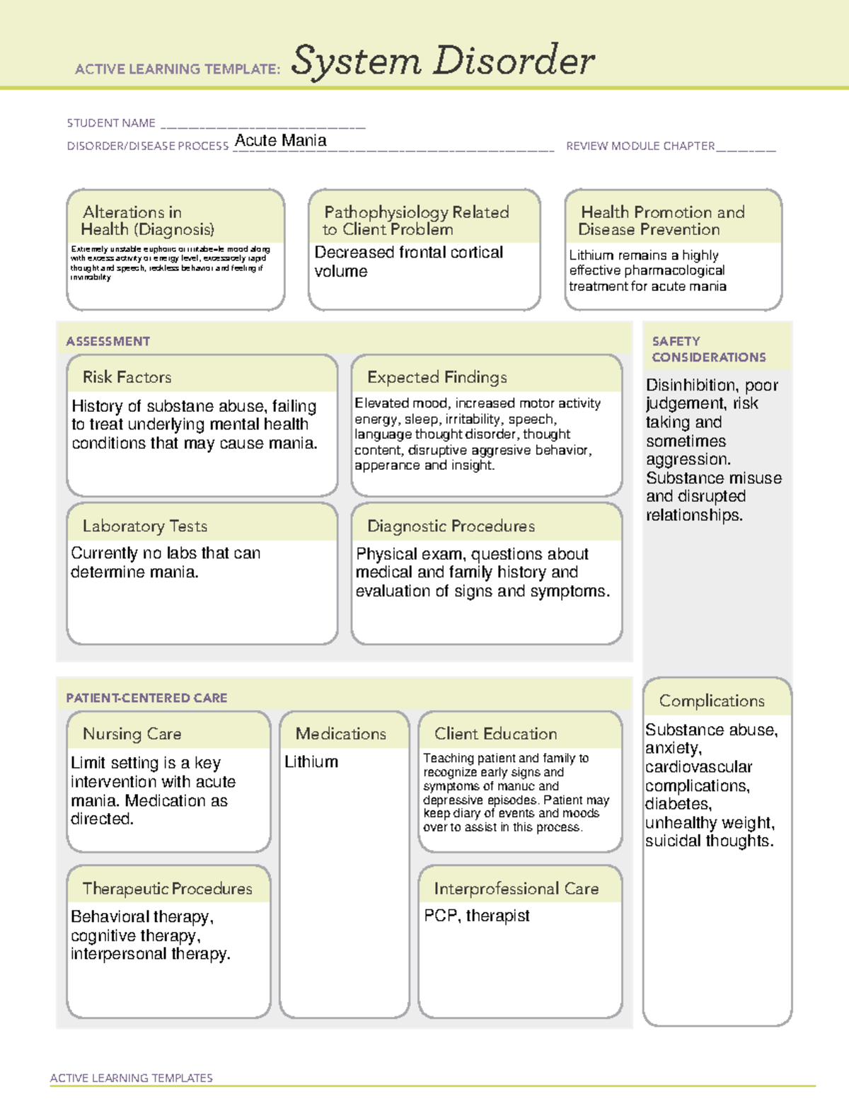 Acute Mania FR - Focus review for ATI - ACTIVE LEARNING TEMPLATES ...