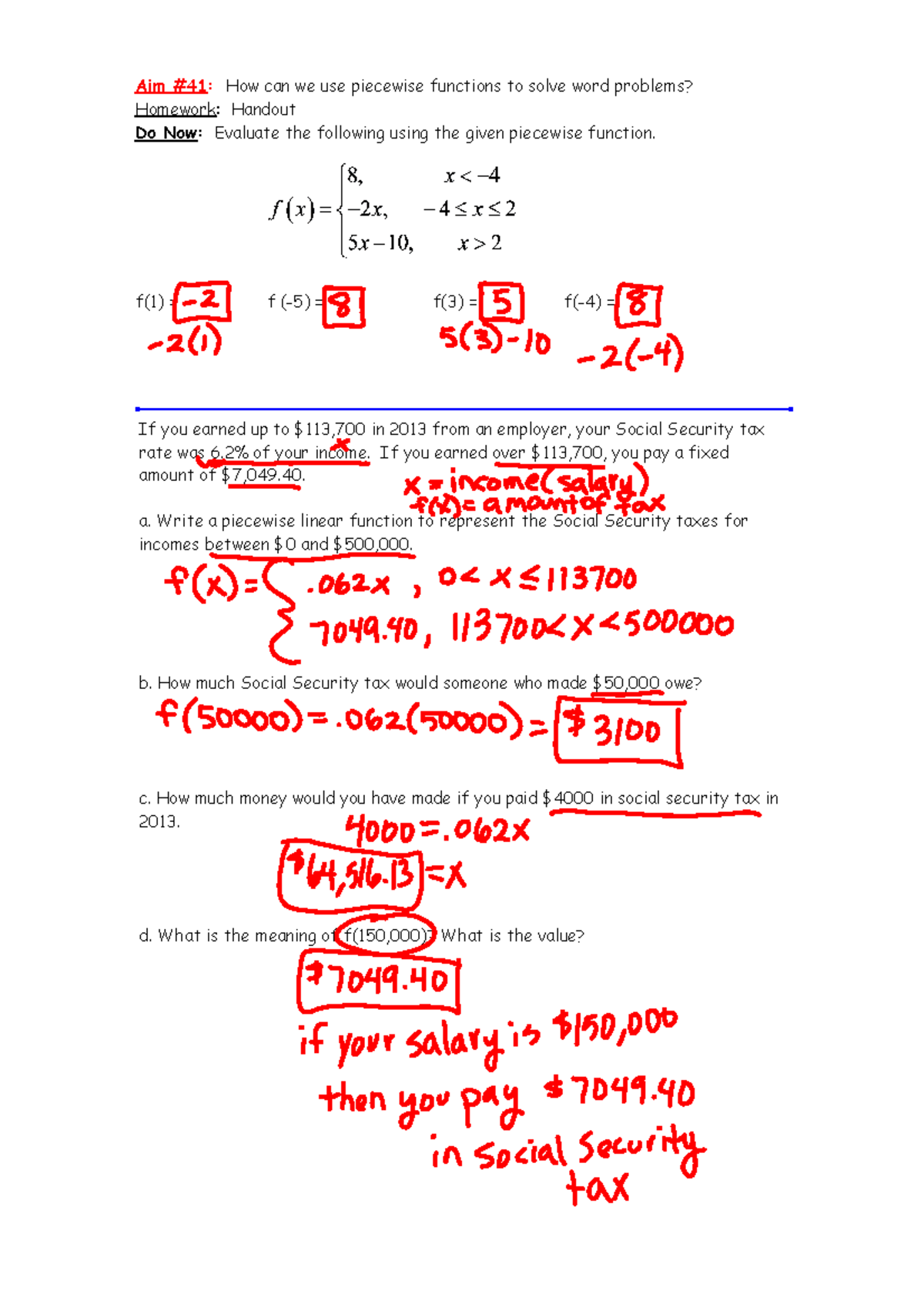 Aim 41 piecewise word problems - Aim #41: How can we use piecewise ...