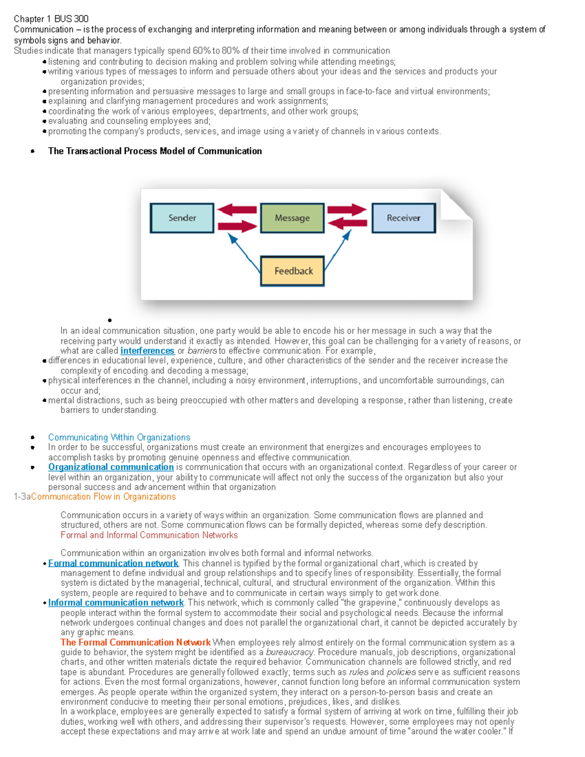 BUSI 300 Chapter 1 Reading Notes - Chapter 1 BUS 300 Communication – is ...