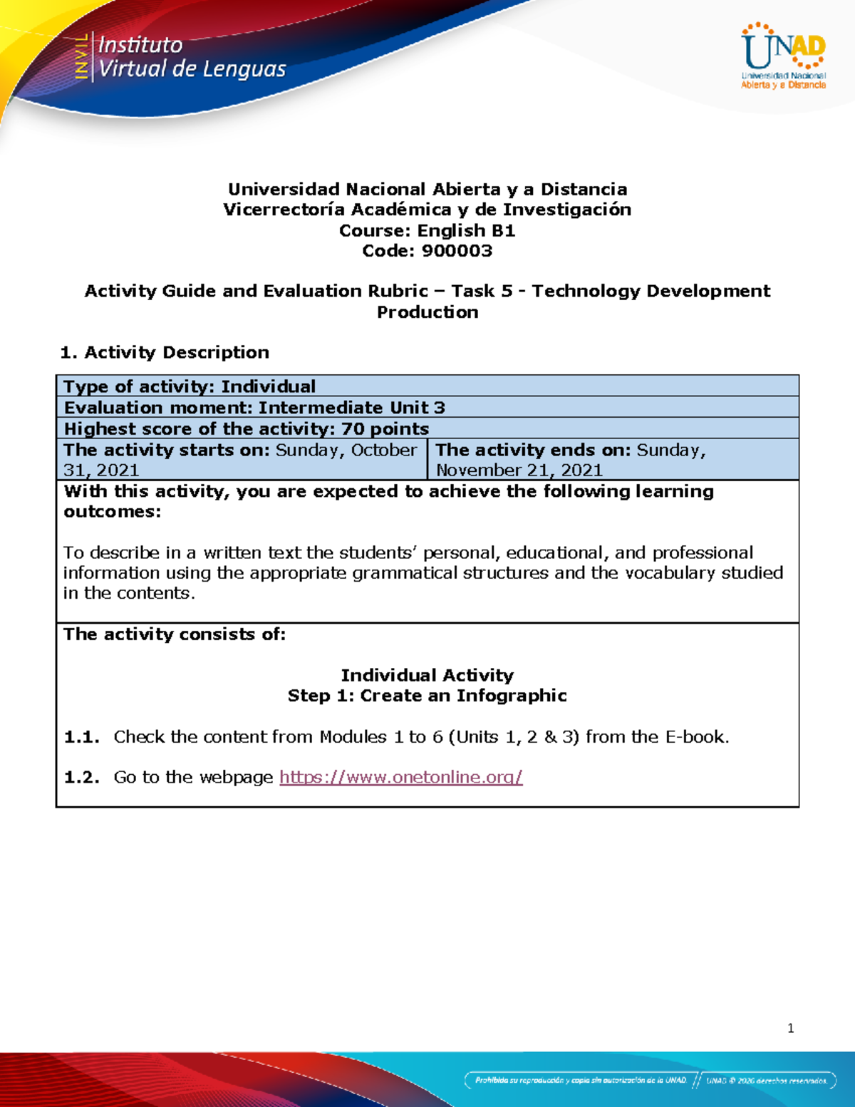 Activities guide and evaluation rubric - Unit 3 - Task 5 - Technology development Production ...