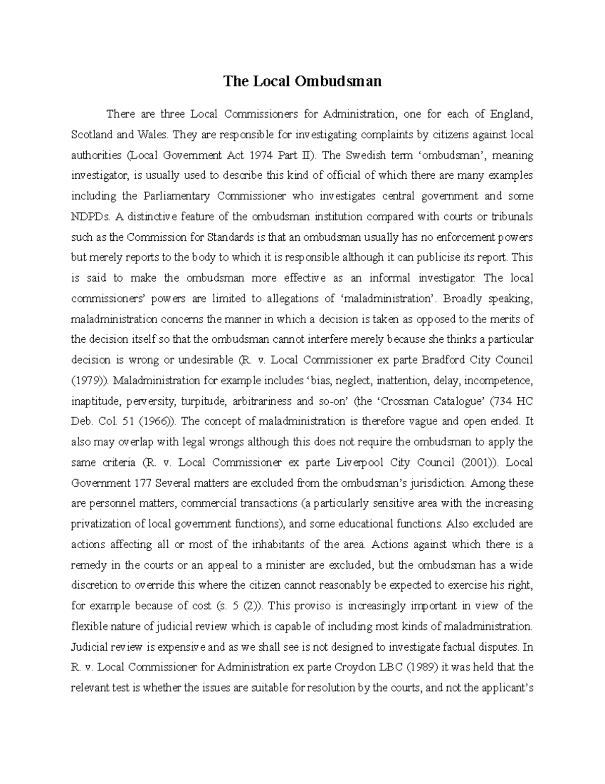 The Local Ombudsman - The Local Ombudsman There are three Local ...