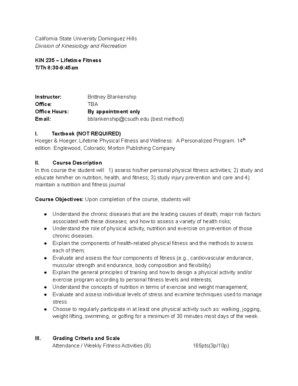 Kin 235 syllabus - California State University Dominguez Hills Division ...