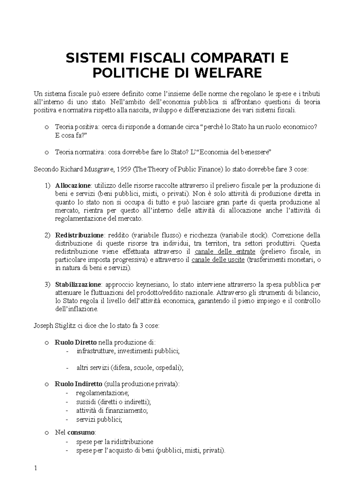 Primo Modulo SF - SISTEMI FISCALI COMPARATI E POLITICHE DI WELFARE Un ...