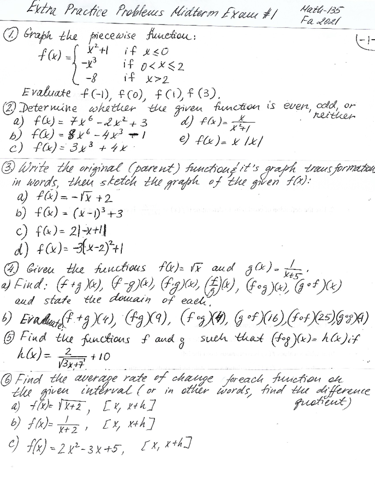Extra Practice Problems Midterm Exam #1 with Solutions Math-135 - MATH 135 - Studocu