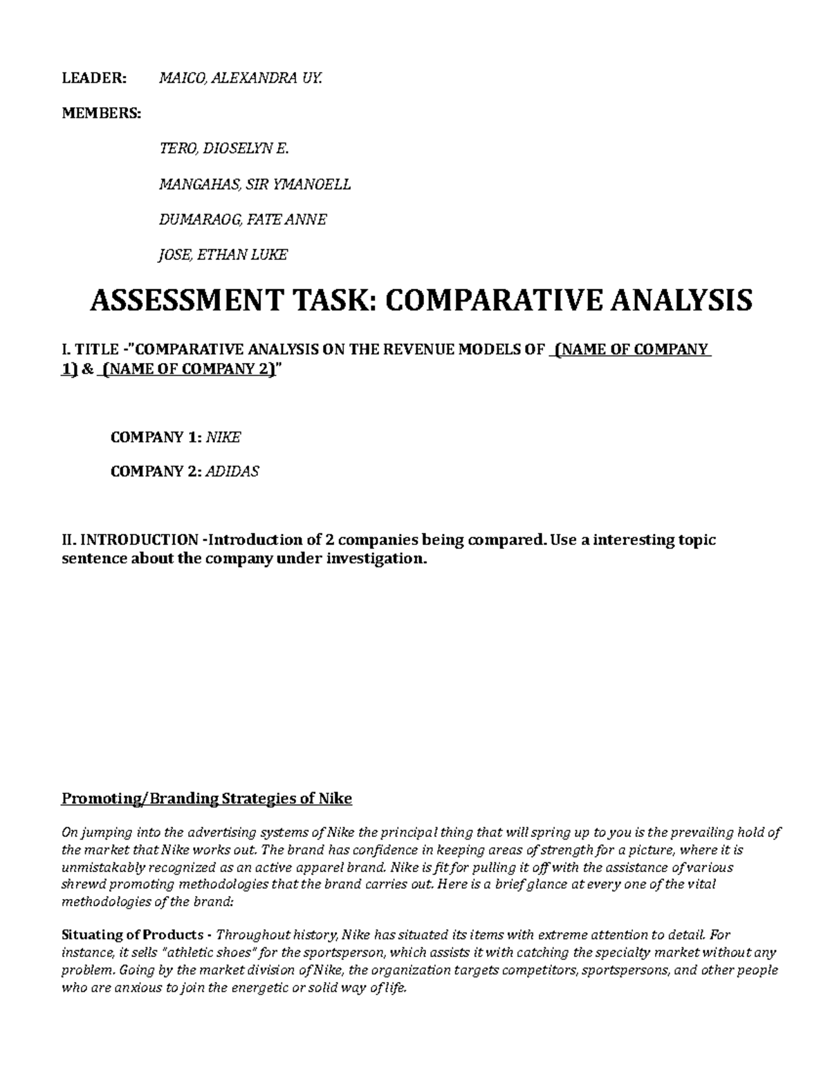 11 Assessment TASK Comparative Analysis - LEADER: MAICO, ALEXANDRA UY ...