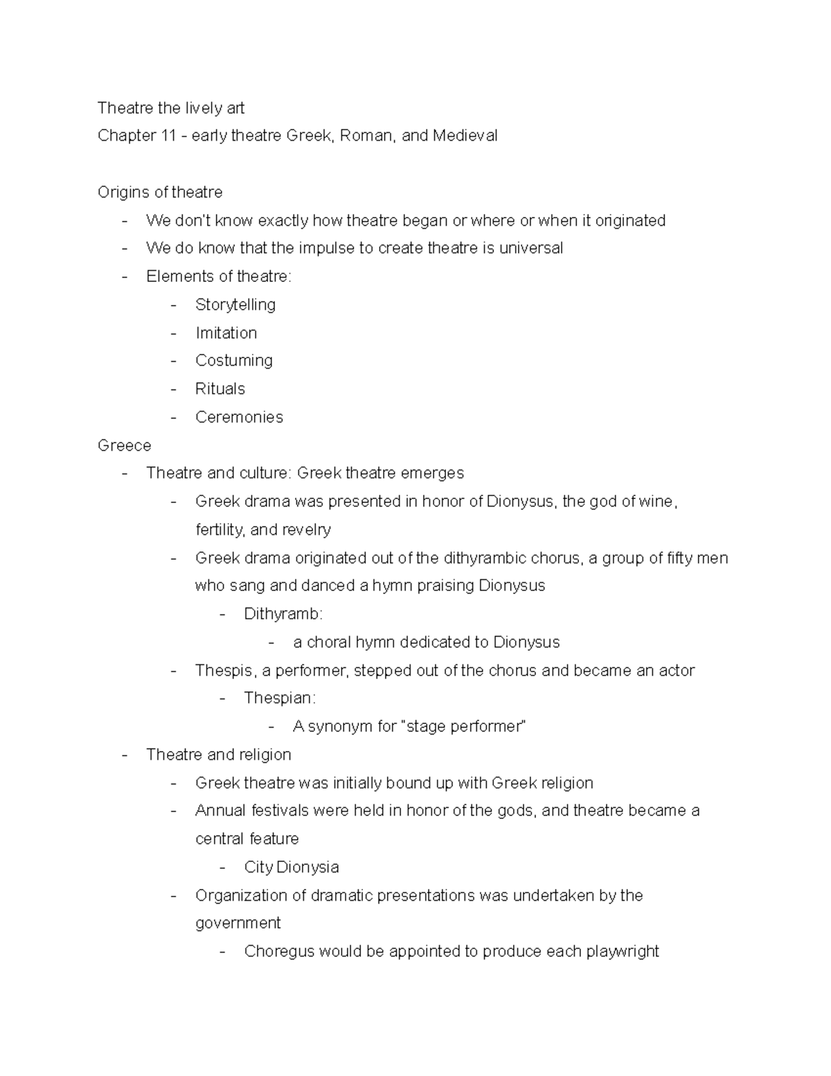 Chapter 11 Notes - Theatre the lively art Chapter 11 - early theatre ...
