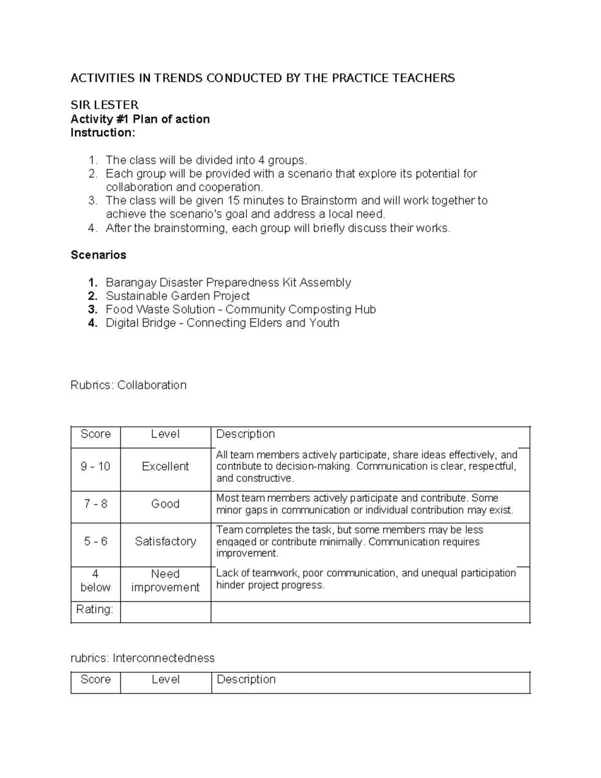 Activities IN Trends Conducted BY THE Practice Teachers - ACTIVITIES IN ...