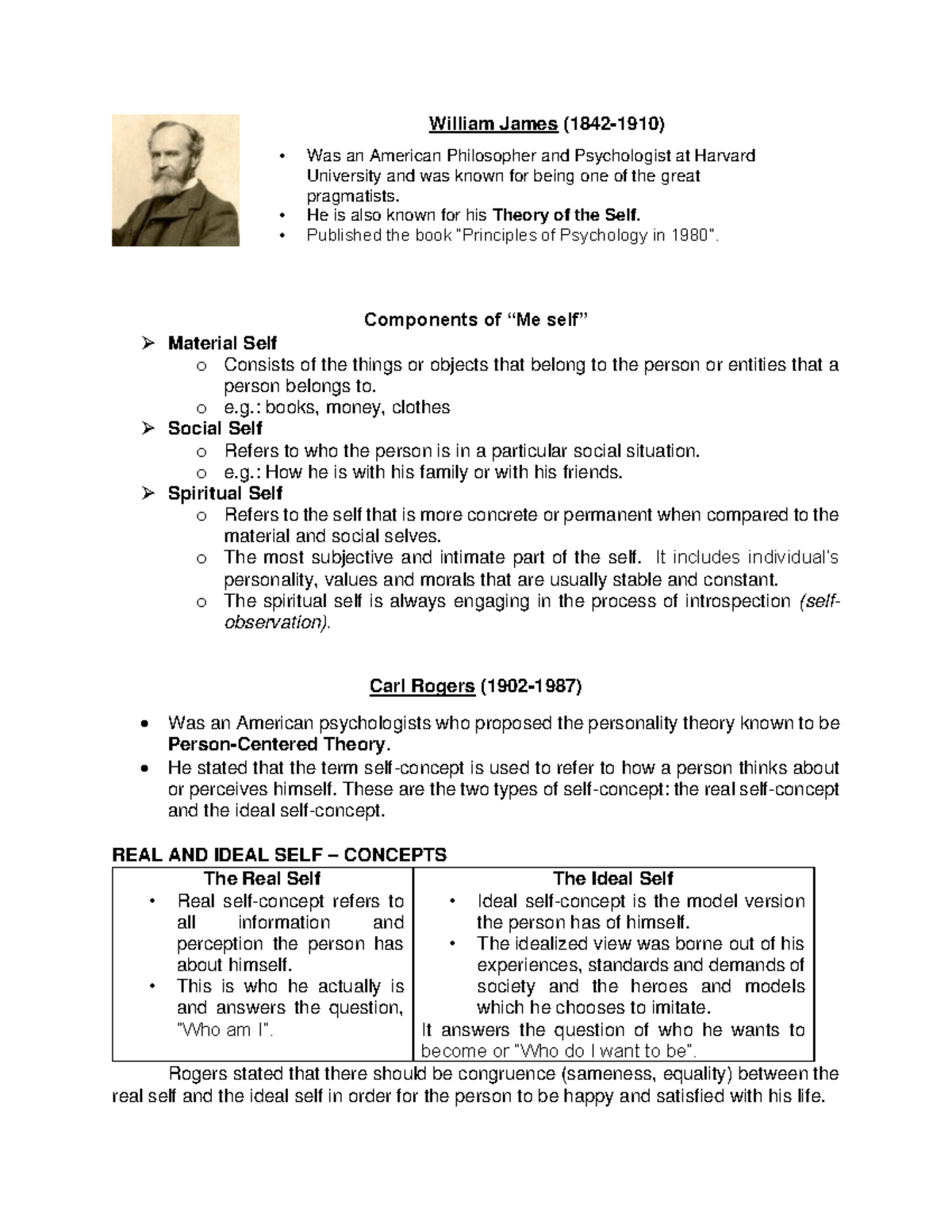 Psychology - William James ( 1842 - 1910) Components of “Me self ...