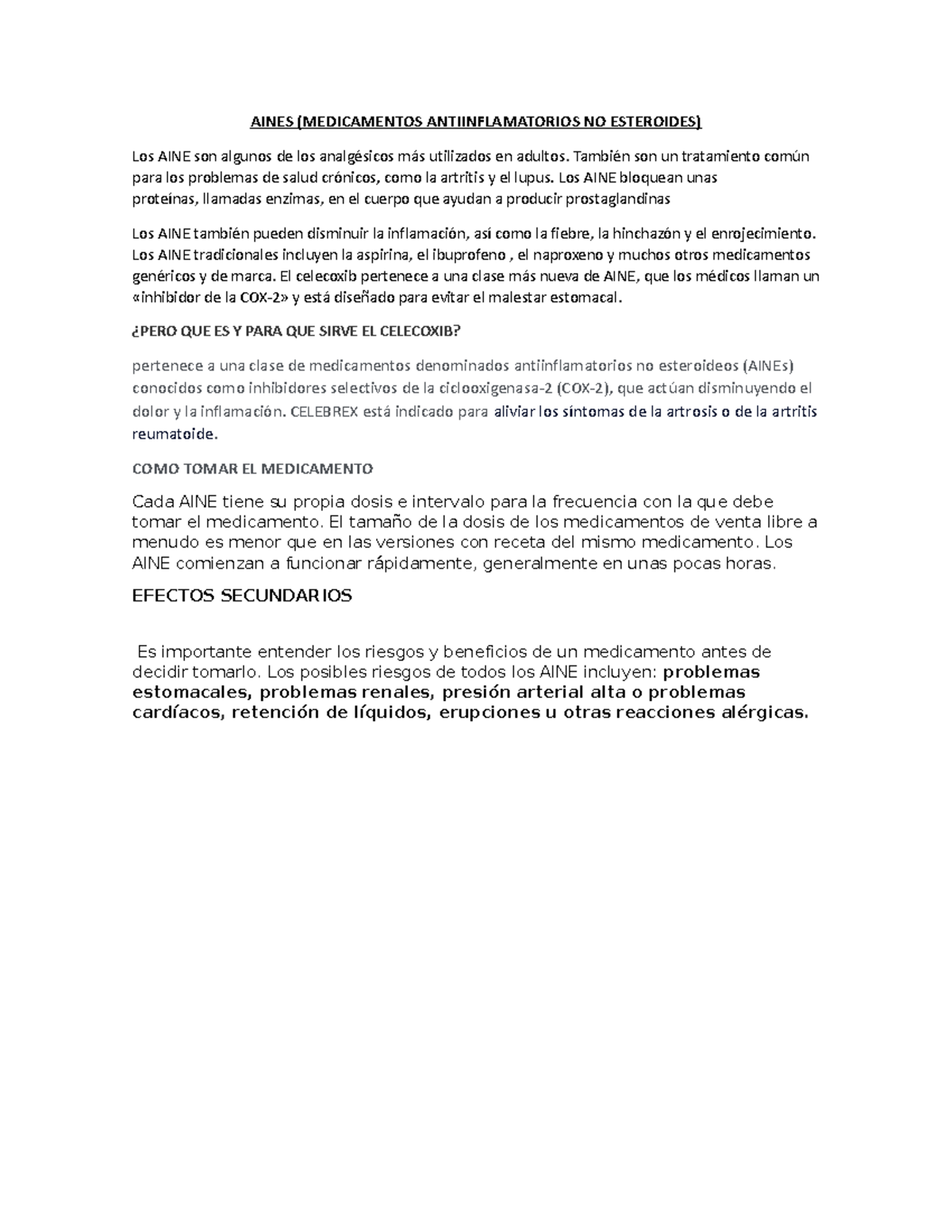 Trabajo jueves - enfermeria - AINES (MEDICAMENTOS ANTIINFLAMATORIOS NO ...