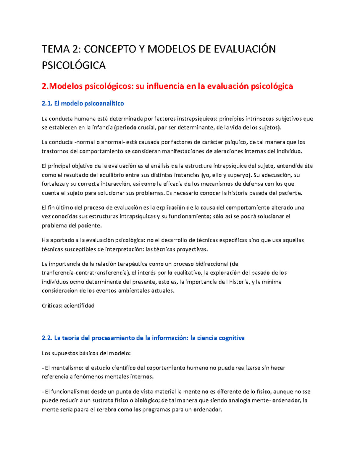 Tema 2: Concepto Y Modelos De Evaluación Psicológica - Warning: TT: undefined function: 32 TEMA ...