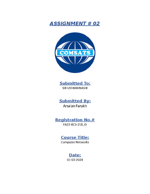 Computer Network Quiz#01 - Quiz # 02 Submitted To: SIR USMAN NASIR ...