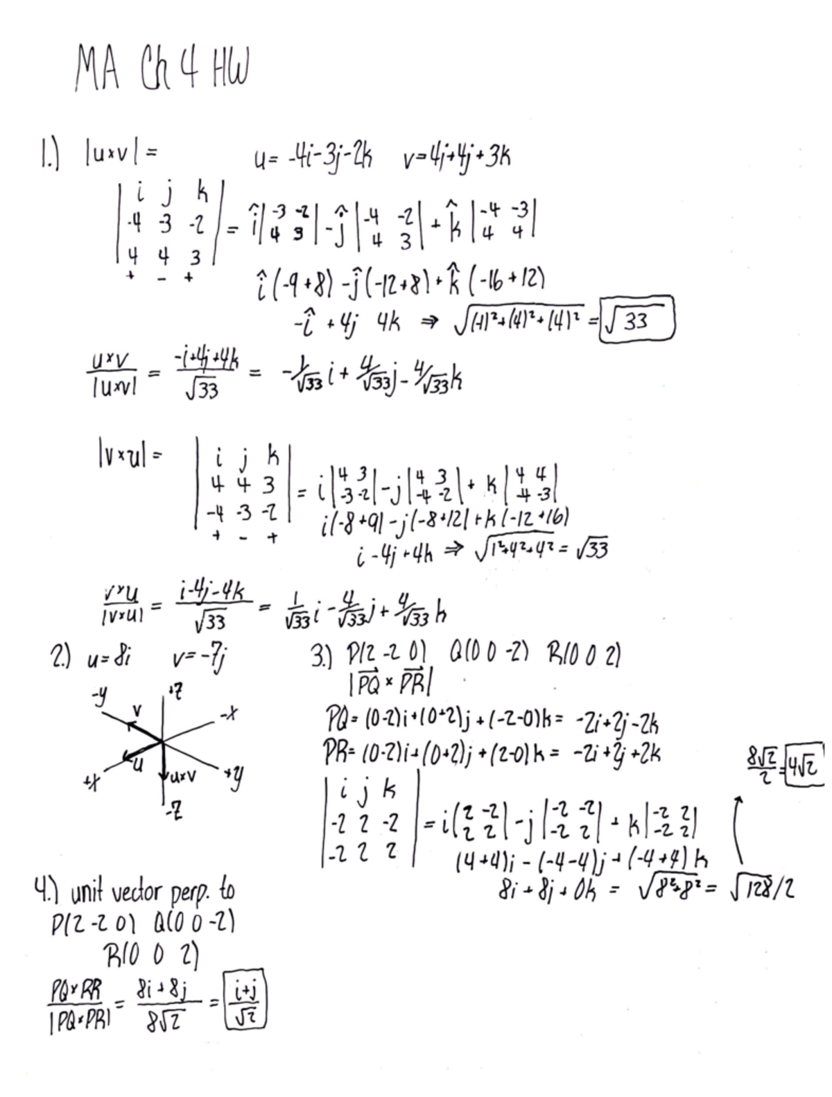 Calculus B HW 4 - MA Ch 4 HW luxv i j k -4 3- 4 4 3 = 1/43/1-4 -4 - 4 4 ...